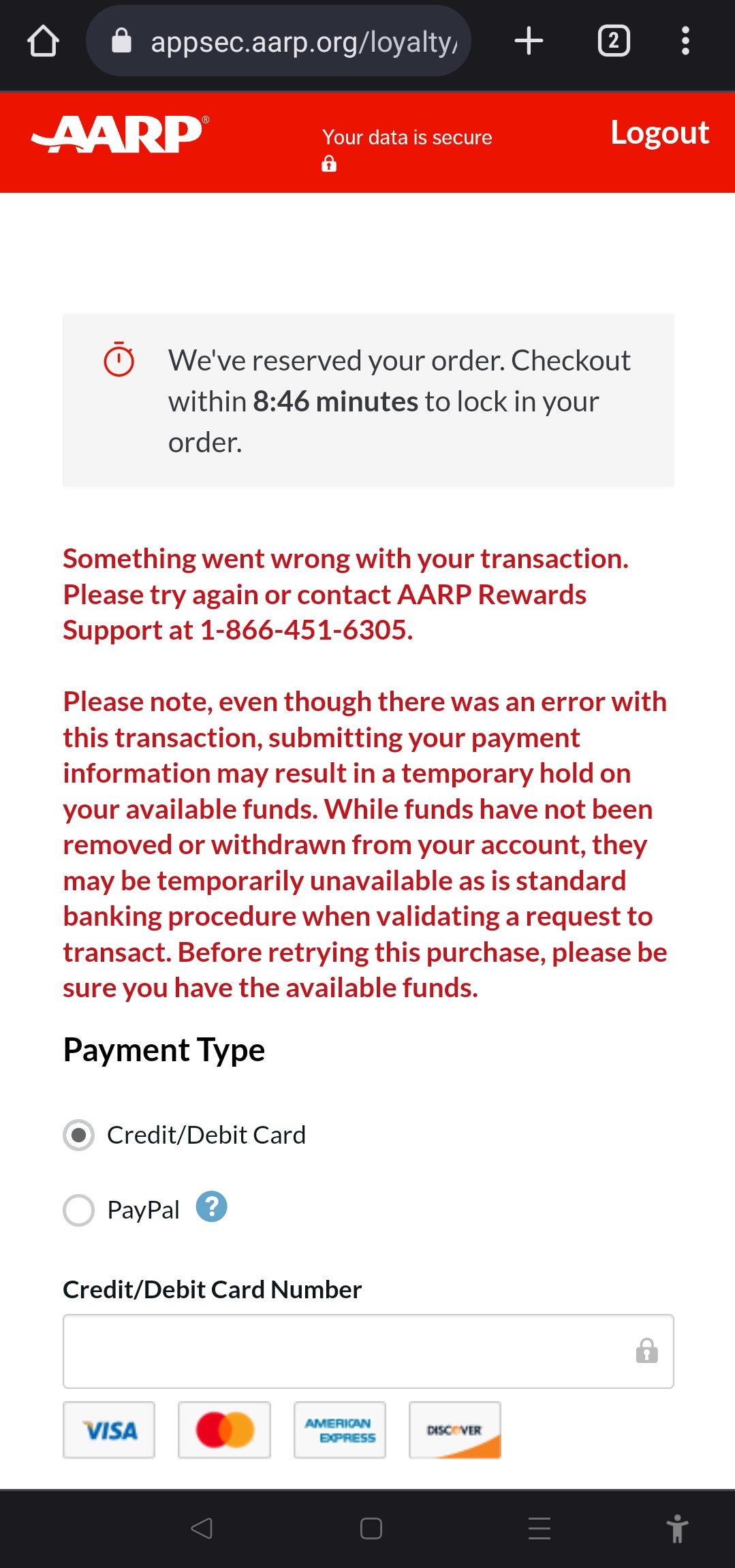 Unable to Redeem, error every time - AARP Online Community