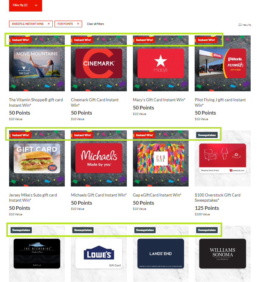 New Reward Category Banners/Labels (ie Sweepstakes... - AARP Online ...