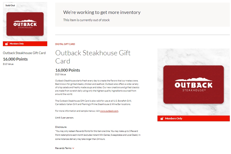 outback gift card sold out - AARP Online Community