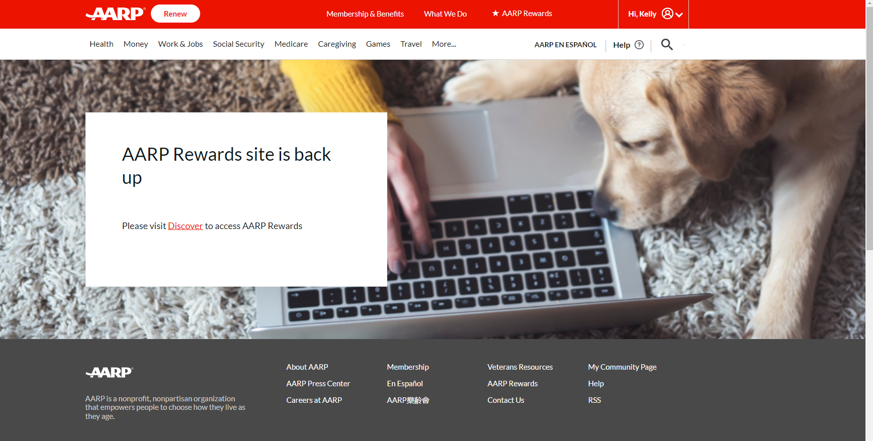 'AARP Rewards site is back up' - AARP Online Community