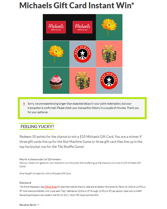 Re: Instant Wins - Clarity - AARP Online Community