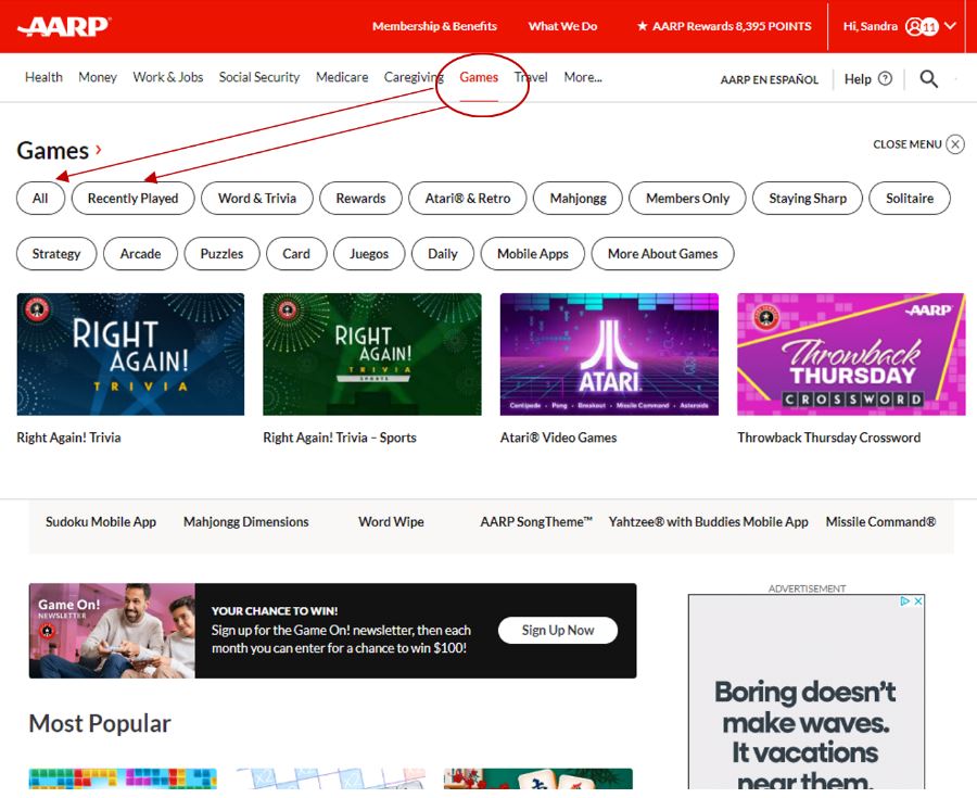 AARP Online Community and Discussion Forums - Accessing Games on ...