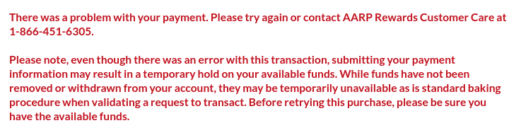 Error message at checkout - AARP Online Community