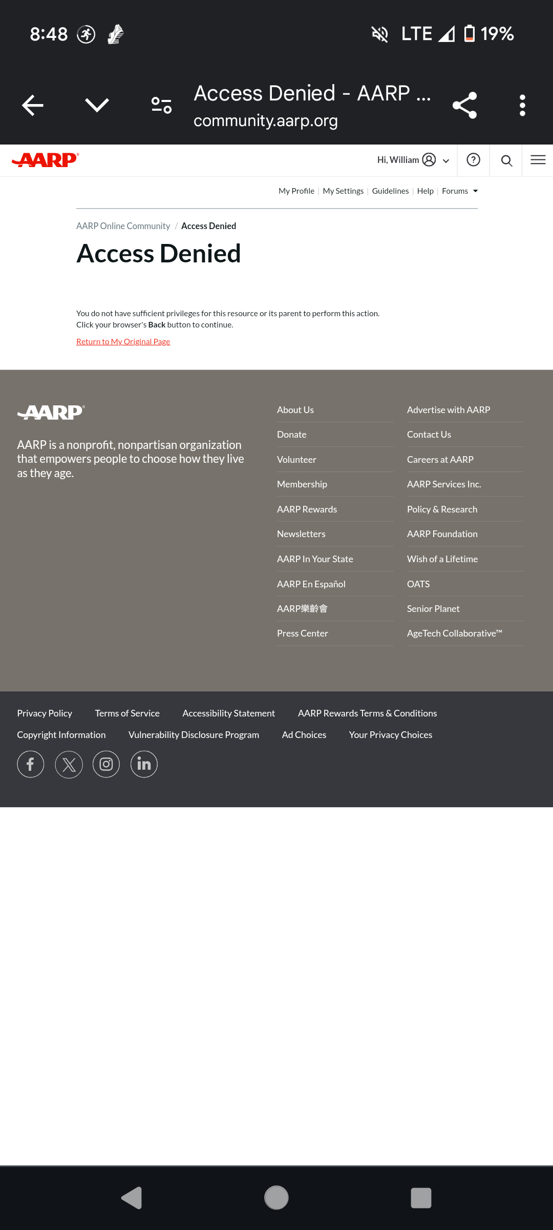 Unable to process request error on redemption - AARP Online Community